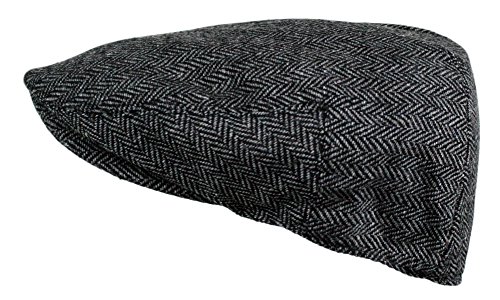 Wonderful Fashion Men's Herringbone Tweed Wool Blend Snap Front Newsboy Hat (DK.Grey, LXL)