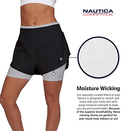Women's Running Shorts Elastic High Waisted Dry-Fit Moisture Wicking Performance Workout Athletic Biker Compression Pocket (as1, Alpha, l, Regular, Regular, Black - Grey)
