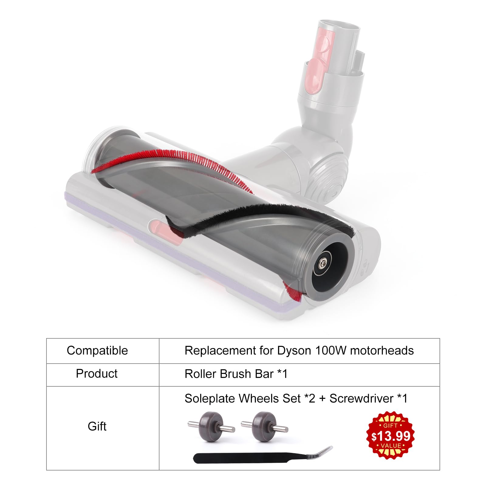 WYWY.Wide Roller Brush Bar Compatible with Dyson V10 V11 V15 Vacuum Motor Head Replacement Parts, for 100W High Torque Cleaner Head 97010005 969331-01