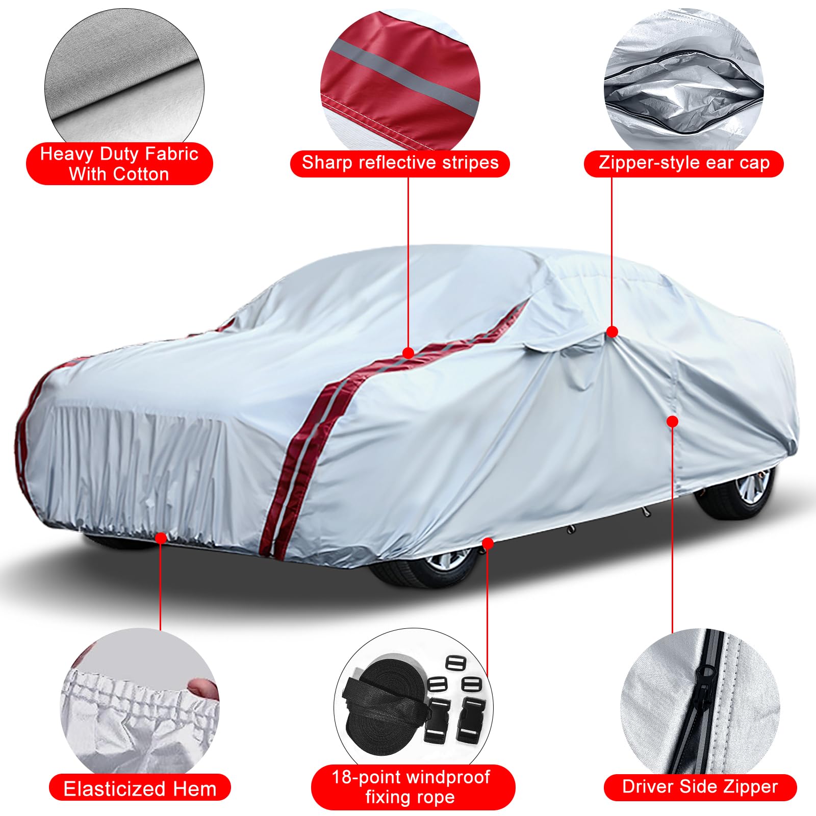 Waterproof Car Covers Replace for 2008-2024 Dodge Challenger, 6 Layers All Weather Custom-fit Car Cover with Zipper Door & Windproof Bands for Snow Rain Dust Hail Protection