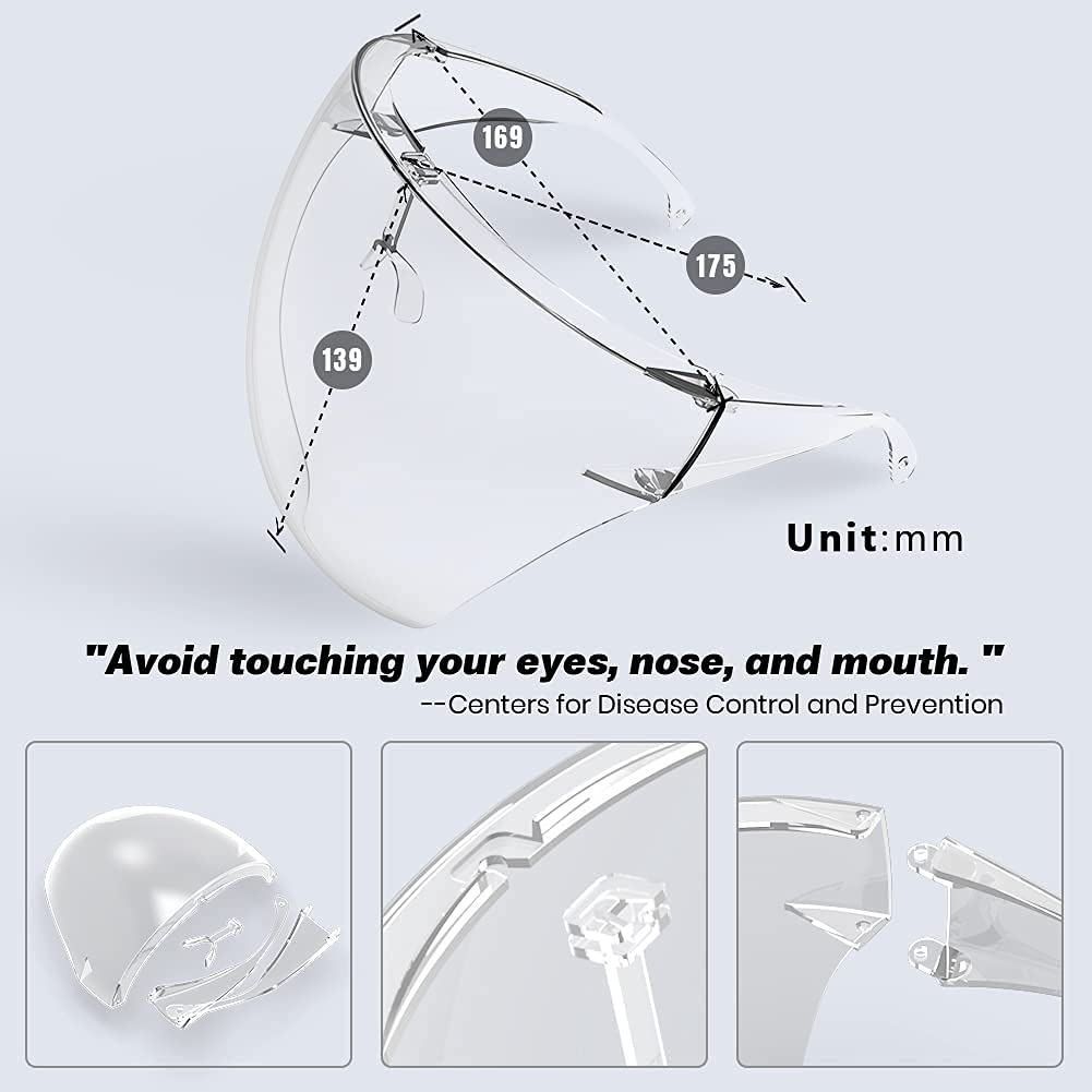 Wattne Face Shield, Clear Safety Face Shields with Frame Detachable Full Face Protective Reusable Goggle Shield Anti-spitting Fog & Scratch Resistant Suitable for Indoor and Outdoor Activities