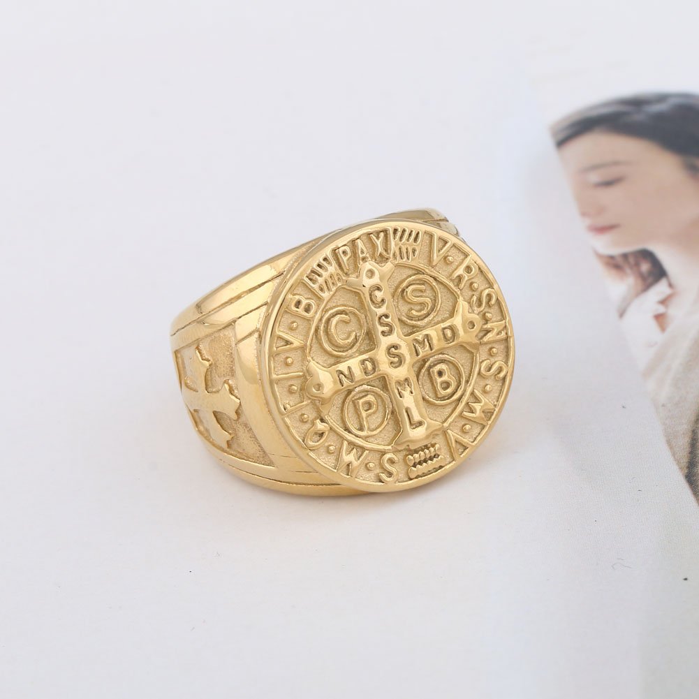 Zovivi Womens Girls Kids St Benedict Stainless Steel Ring Demon Protection Ghost Hunter CSBP