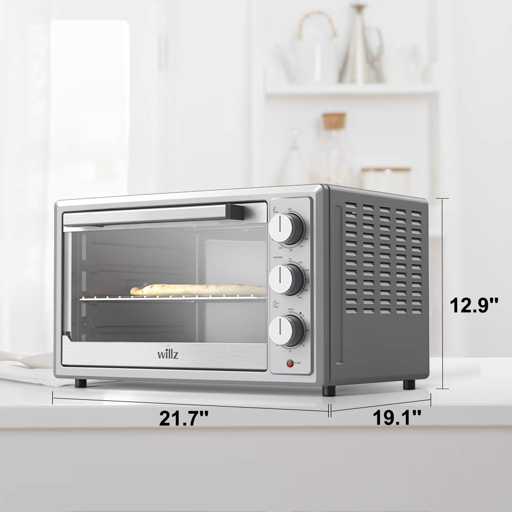 Willz WTH1215S4MC15 Countertop Toaster Oven, Pull Down Door Handle, 5 Cooking Programs, Minutes Timer, 1500W/120Volts, 42L Manual, Stainless Steel