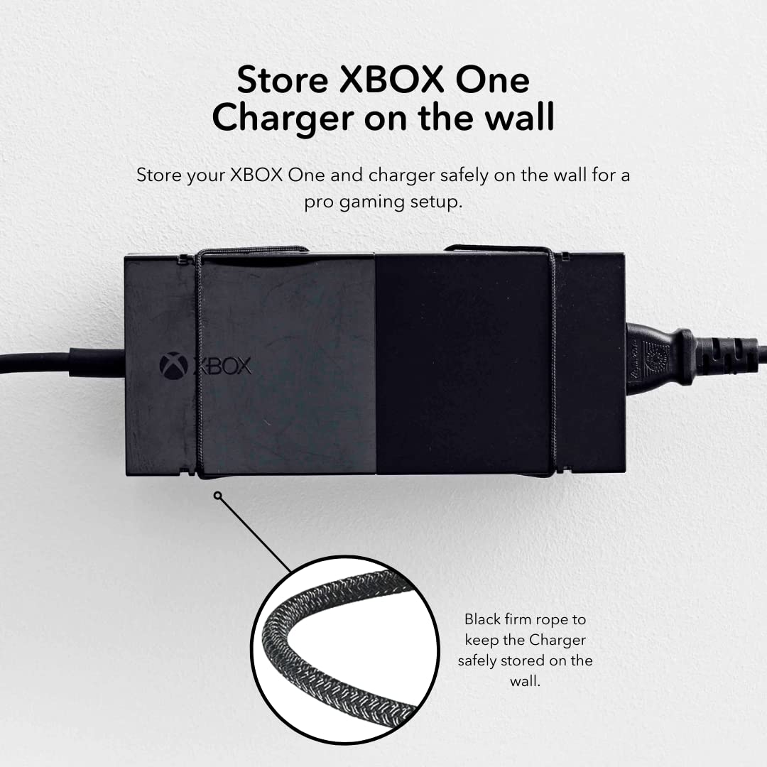 Xbox One Original Wall Mount Solution by FLOATING GRIP - Mounting Kit for Game Consoles - Effective Ventilation, Easy-to-Install System (Bundle: Fits Xbox One Original + 2X Controllers, Black)