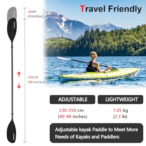 WONITAGO Kayak Paddle Premium Fiberglass Shafts with Reinforced Nylon Blades, Floating Oars for Kayaks, Adjustable 215-225 cm/85-90 Inches, White