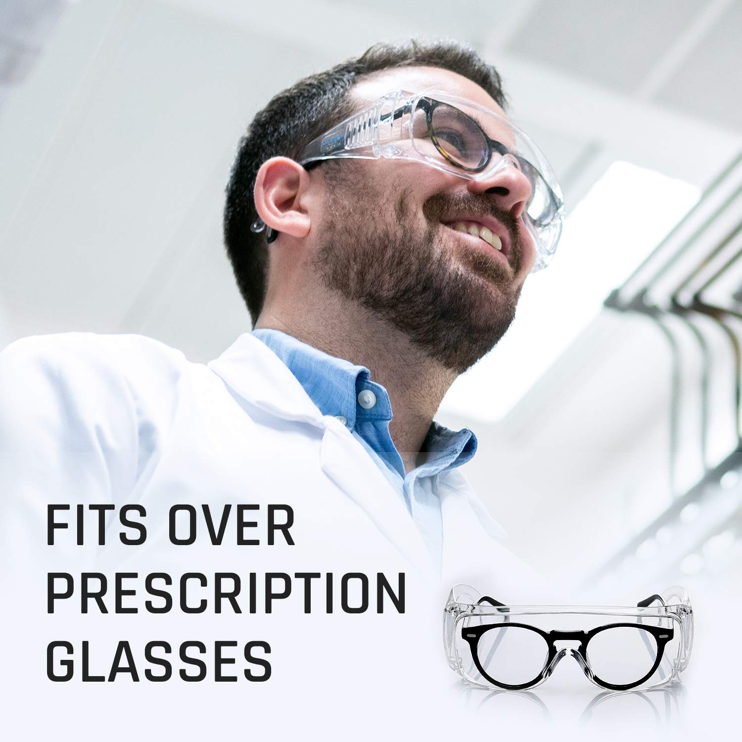 WOOLIKE Safety Goggles with Anti-fog Lens Over Glasses Goggles for Nurses Protective Goggles Clear Lens FA-04 (Transparent)
