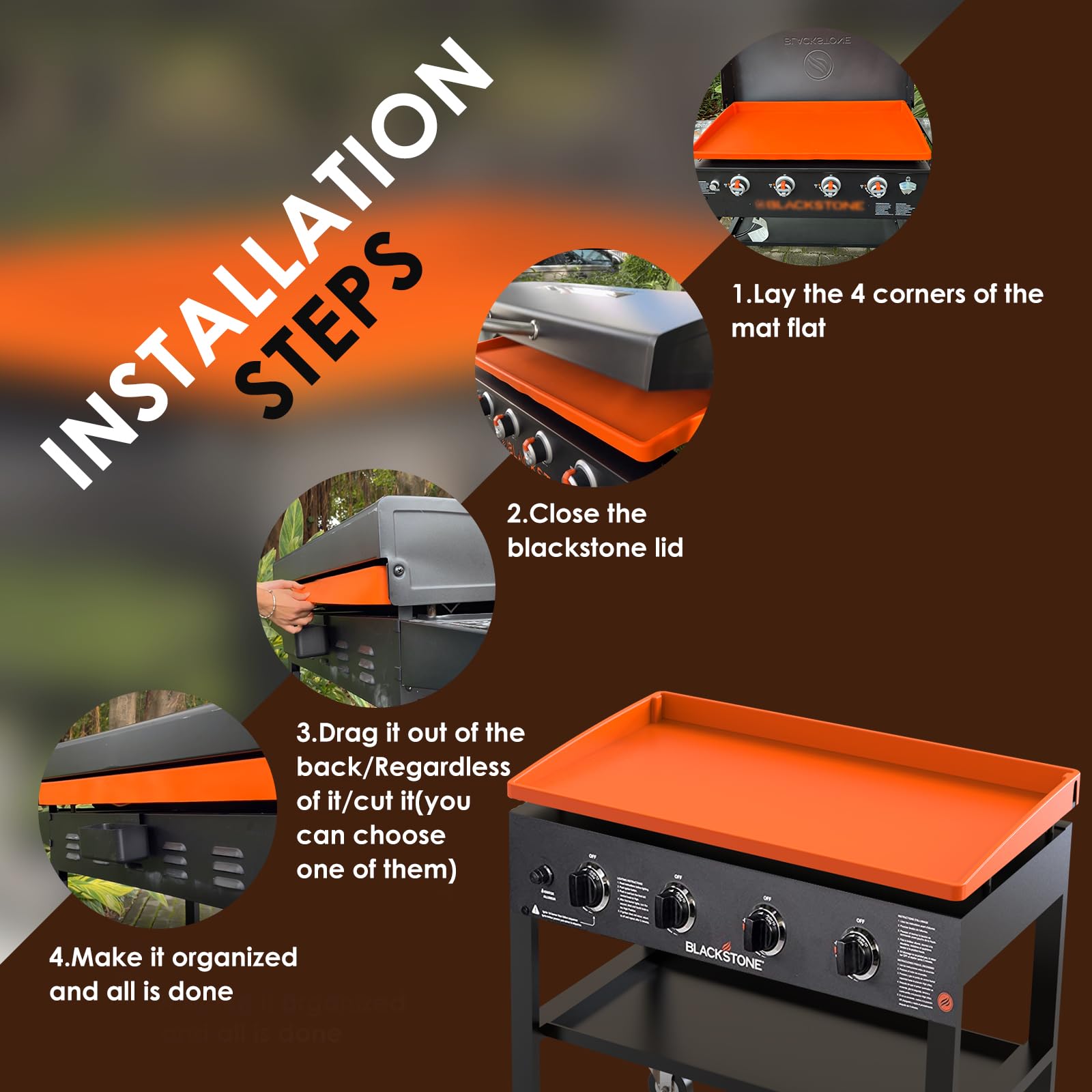 Upgraded Silicone Griddle Cover Mat Full-edge for Grill 36" Blackstone, Top Edges,Heavy Duty Food Grade Blackstone Accessories Reusable&Durable,Protect from Rust,Insects & Leaves