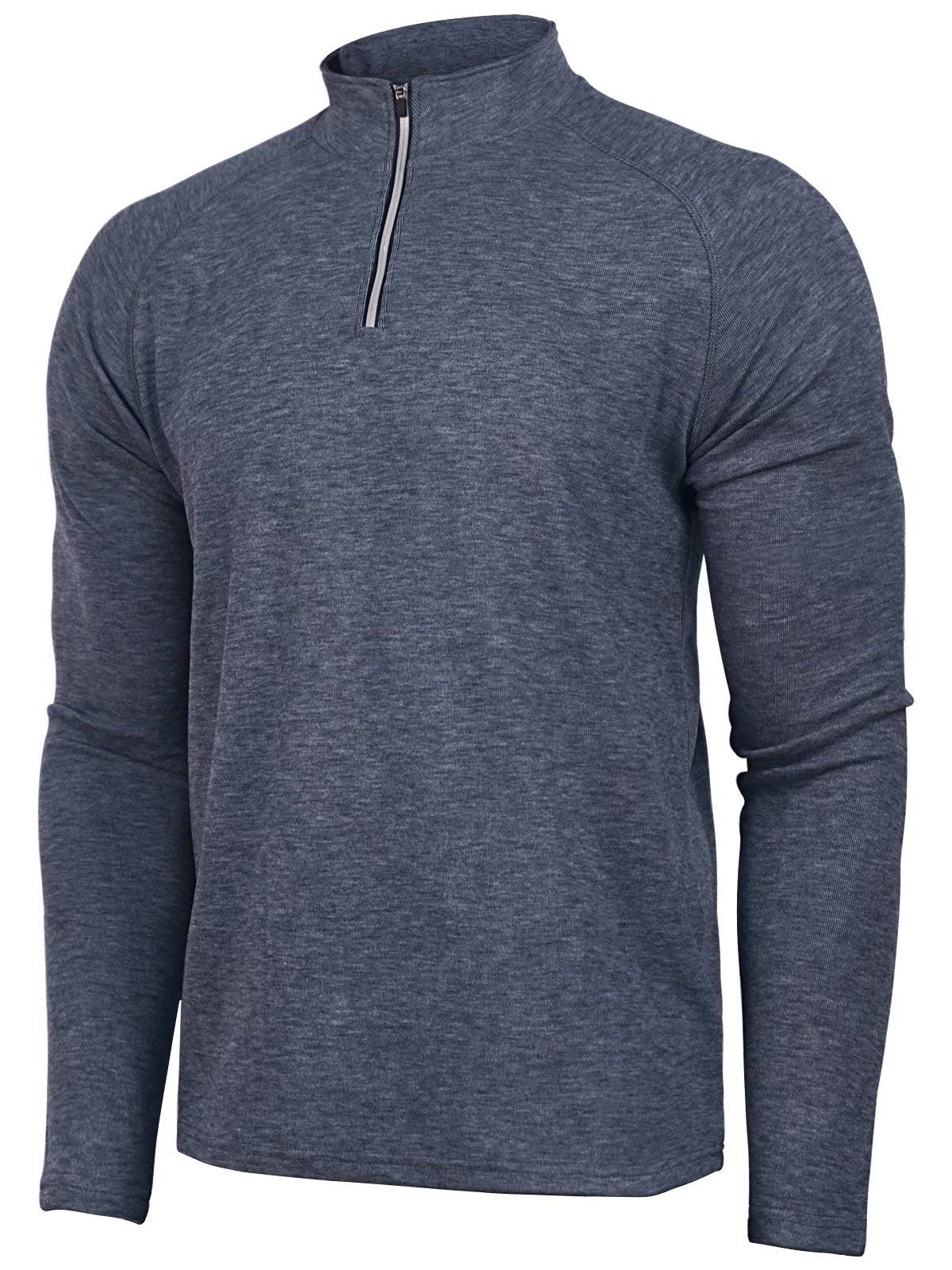 Zengjo 1/4 Zip Pullover Mens Thermal Golf (Heather Navy,L)