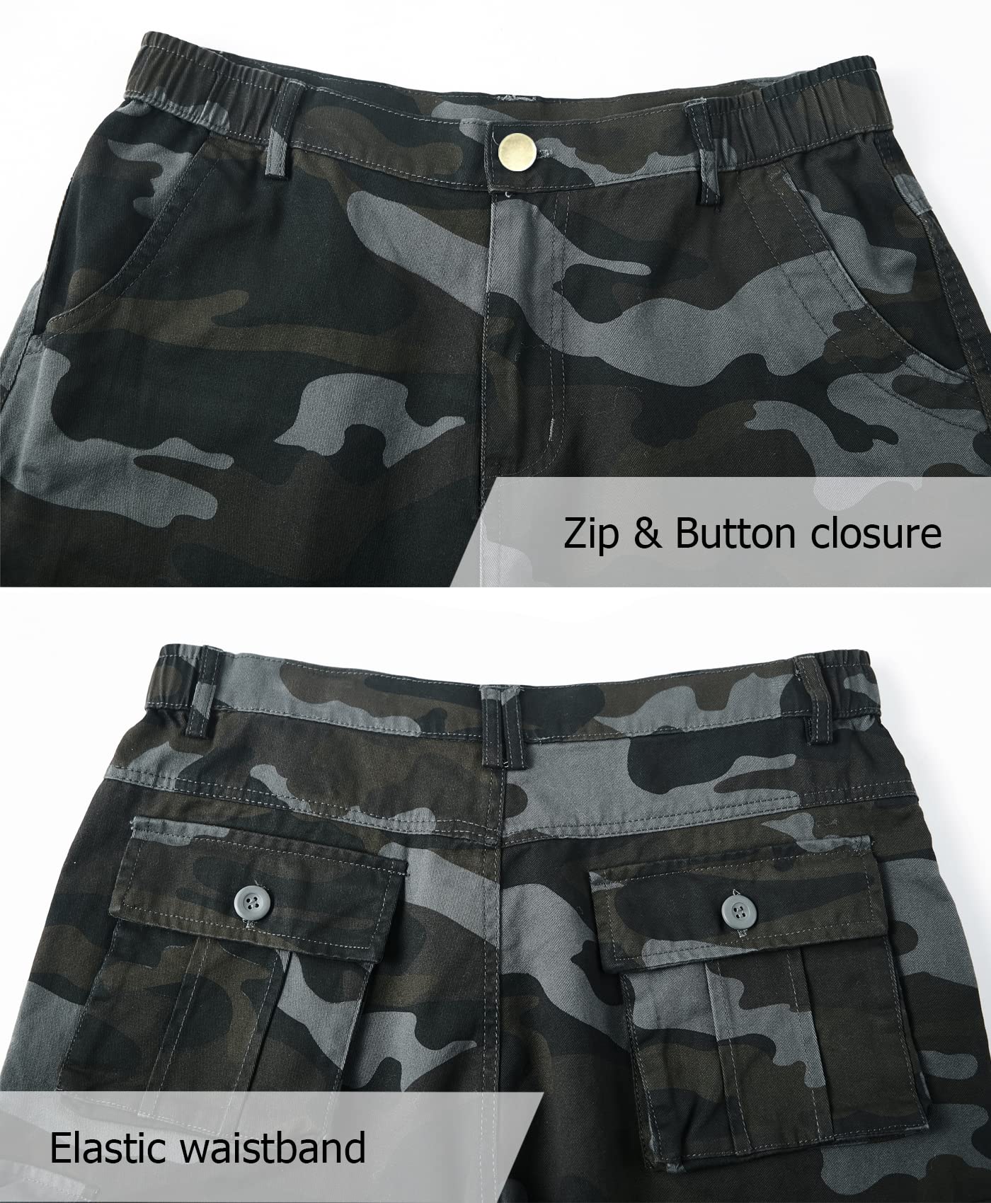 Vcansion Men's Cotton Military Camo Cargo Shorts Relaxed Fit Casual Shorts with Multi-Pockets White Camo US 40