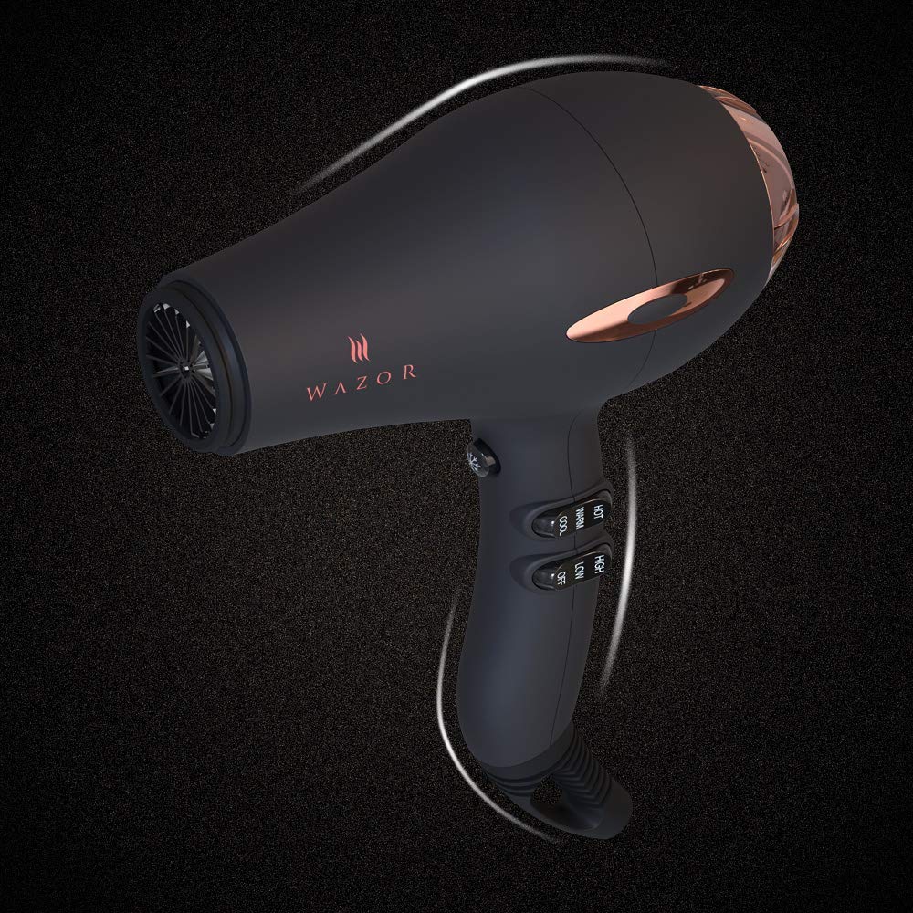 Wazor 1875W Professional Grade Hair Dryer Tourmaline Turbo Powerful Blow Dryer Compact Quite Hairdryer with Diffuser & Comb & Concentrator