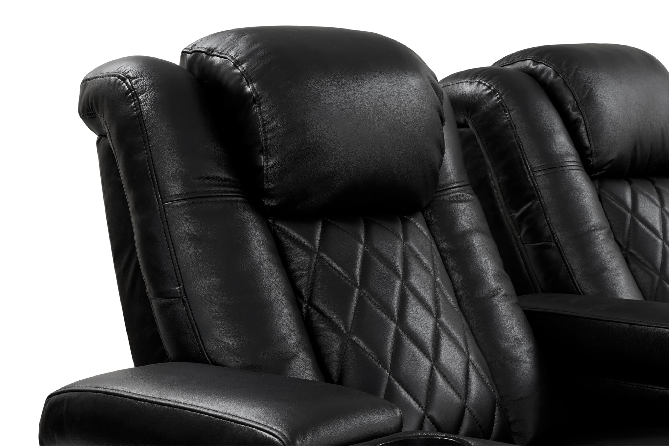 Valencia Tuscany Home Theater Seating | Premium Top Grain Italian Nappa 11000 Leather, Power Reclining, Power Lumbar Support, Power Headrest (Row of 4, Black)