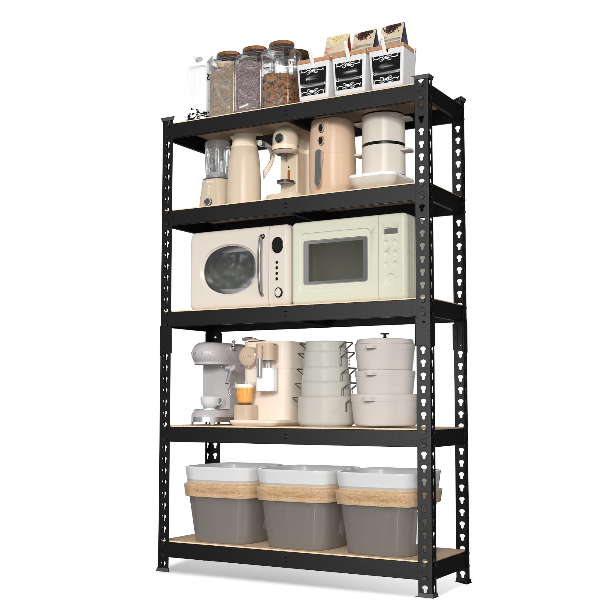 WORKPRO 5-Tier Metal Storage Shelving Unit, 36”W x 18”D x 72”H, Adjustable Storage Rack Heavy Duty Shelf with Particle Board, 4000 lbs Load Capacity (Total) for Garage Warehouse, Black/Silver