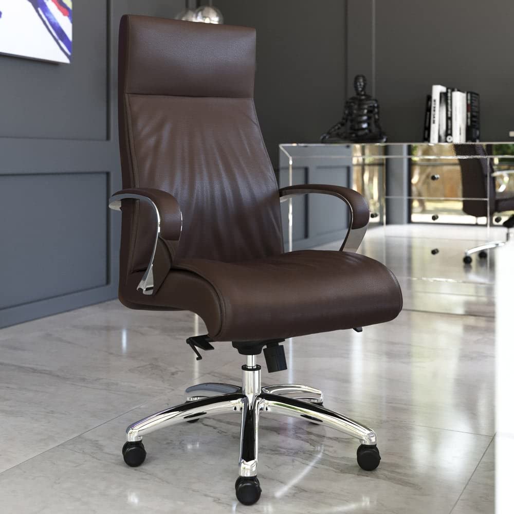 Zuri Furniture Modern Forbes Genuine Leather Aluminum Base High Back Executive Chair - Black