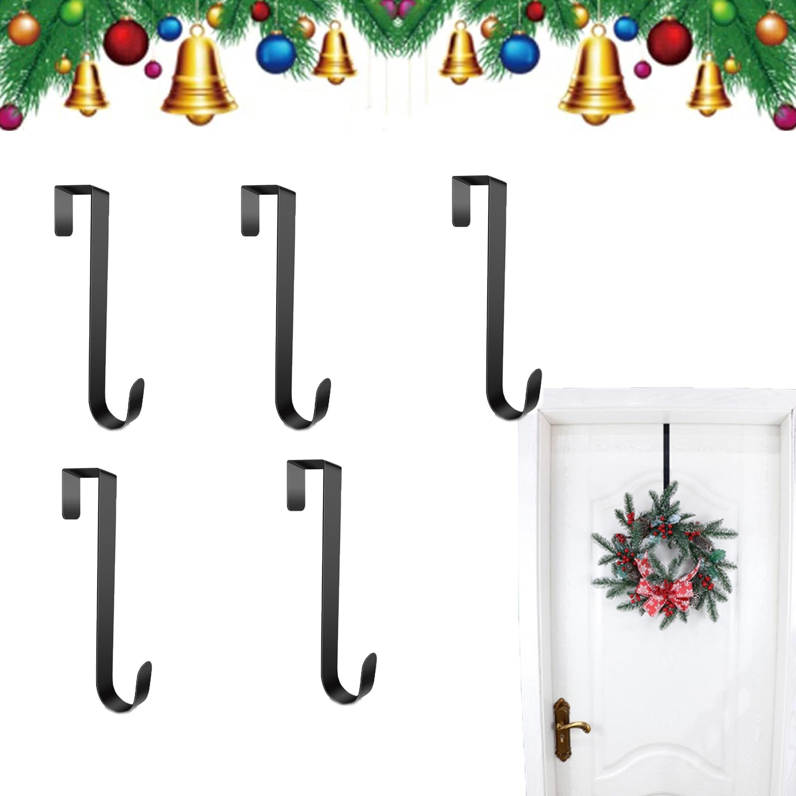 Thsinde Wreath Hanger for Front Door 15",Long Metal Autumn Xmas Wreath Hooks,Black