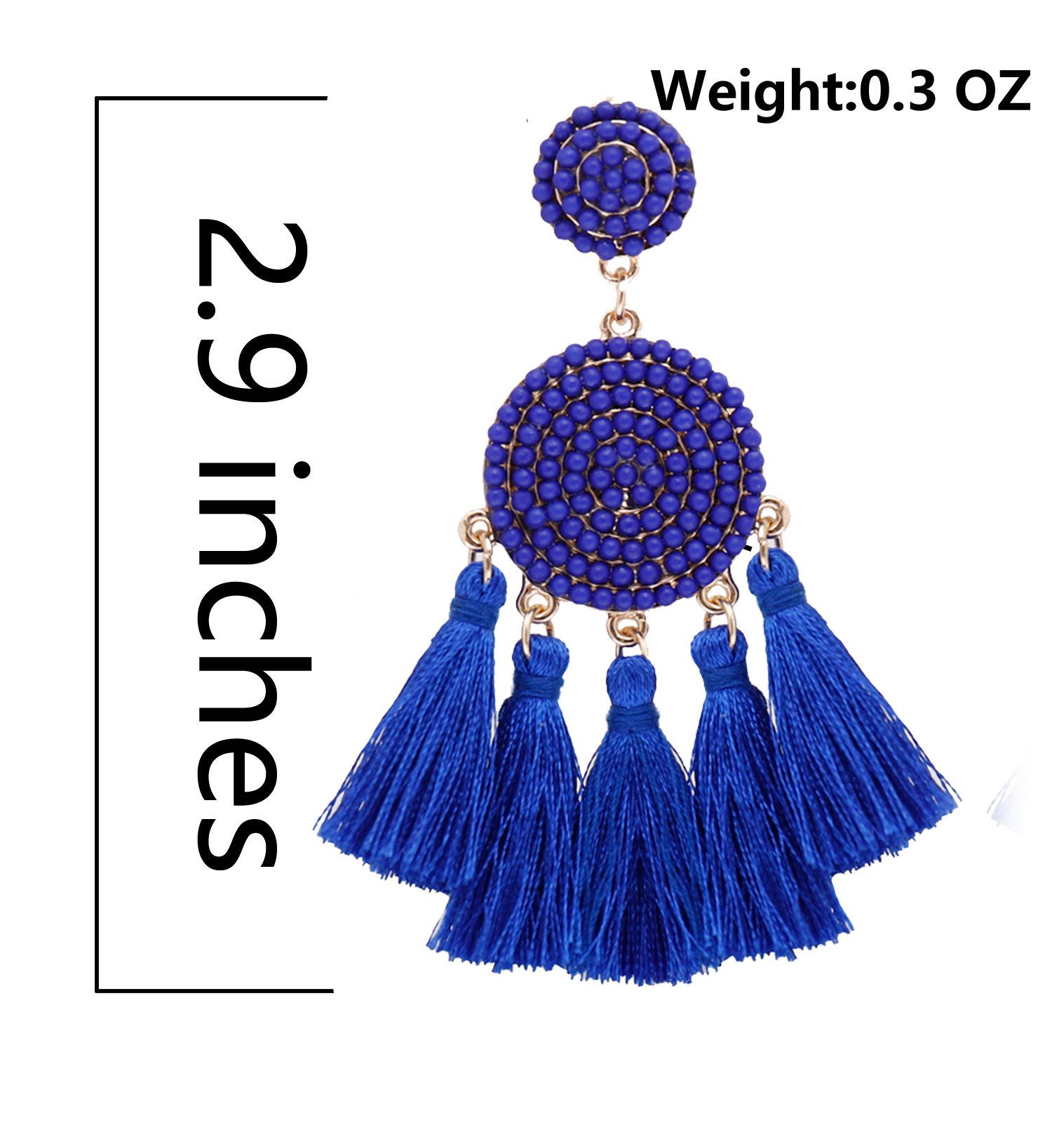 XOCARTIGE Tassel Earrings Thread Fringe Chandelier Drop Dangle Earrings Bohemia Beaded Disc Stud Earring for Women(Blue)