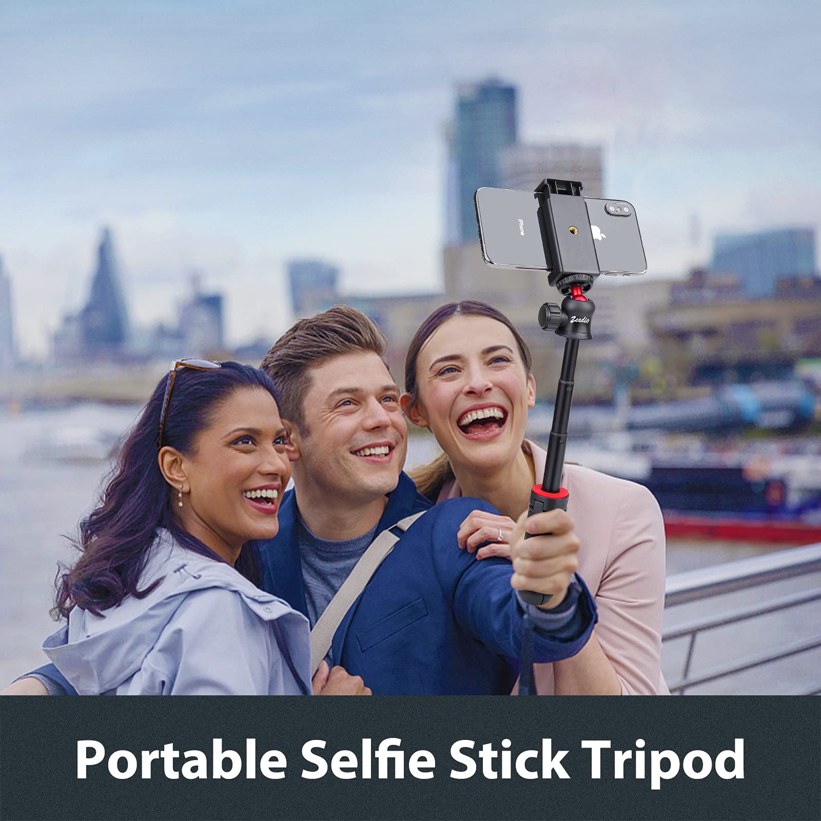 Zeadio Flexible Mini Tripod, 3 Section Adjustable Height Compact Tripod Integrated Metal Ball Head Mount for Action Camera Smartphones with 1/4" Thread Hole