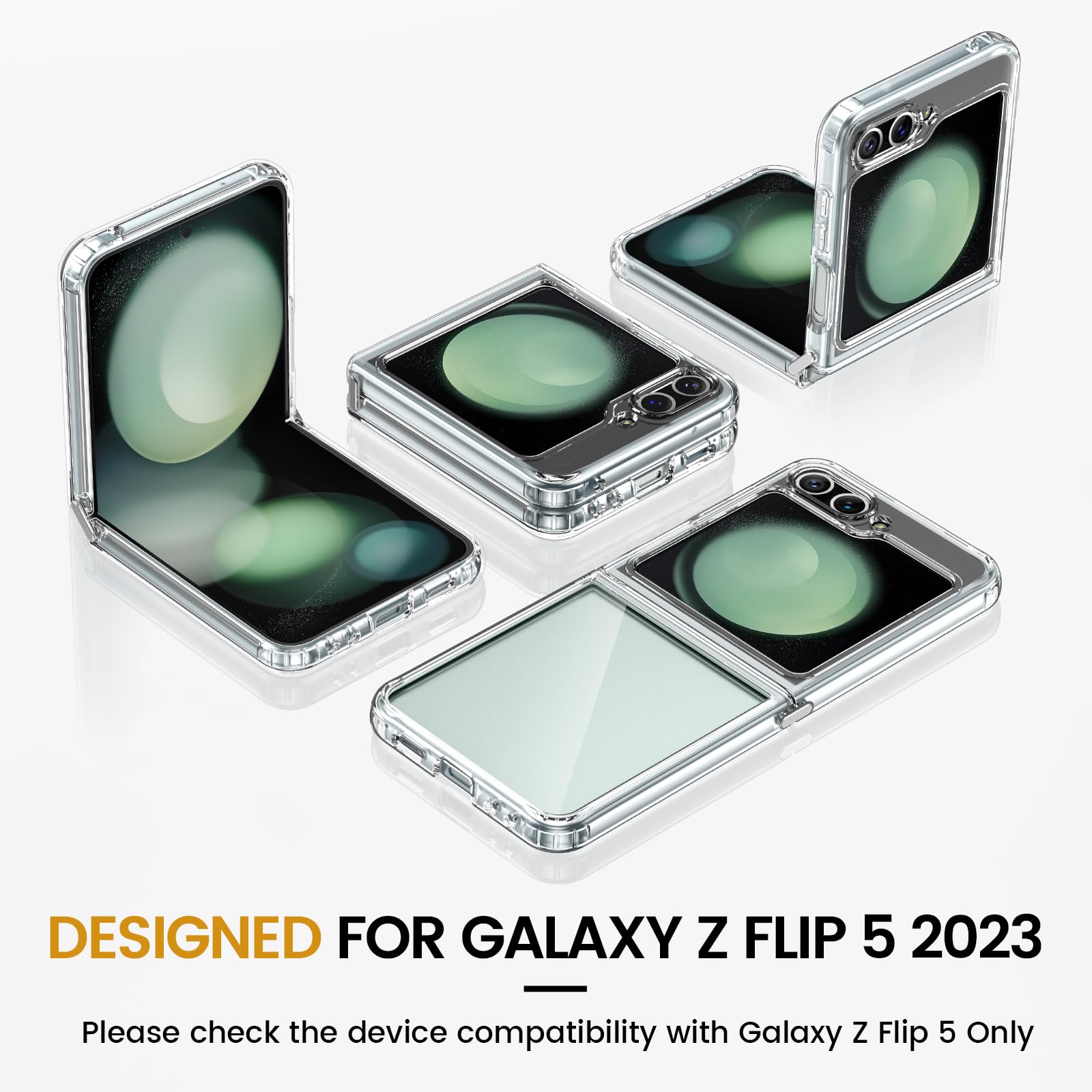 VEGO for Samsung Galaxy Z Flip 5 Case with Screen Protector, TPU Crystal Clear Case, Ultra Slim, Wear-Resistant, Spray Paint Bumper Cover Case for Flip 5 Phone Case - Full Clear