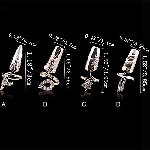 ZZ Lighting Creative Finger Tip Ring Sterling Silver Fingernail Ring Exquisite Nail Art Charms Fashion Accessories Nail Decoration Sterling Silver Nail Ring (A+B+C+D)