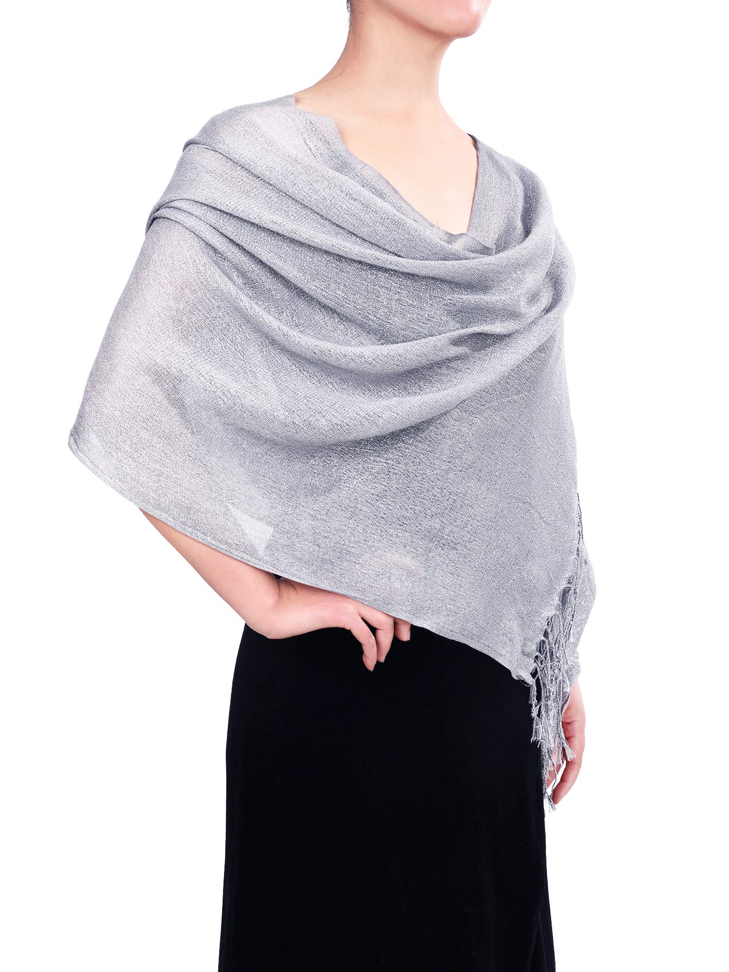 WILLBOND Womens Shawl Chiffon Bridal Evening Soft Wrap Scarf, Chiffon Scarf Ribbon Scarf Satin Scarf for Evening Dresses(L,Gray)