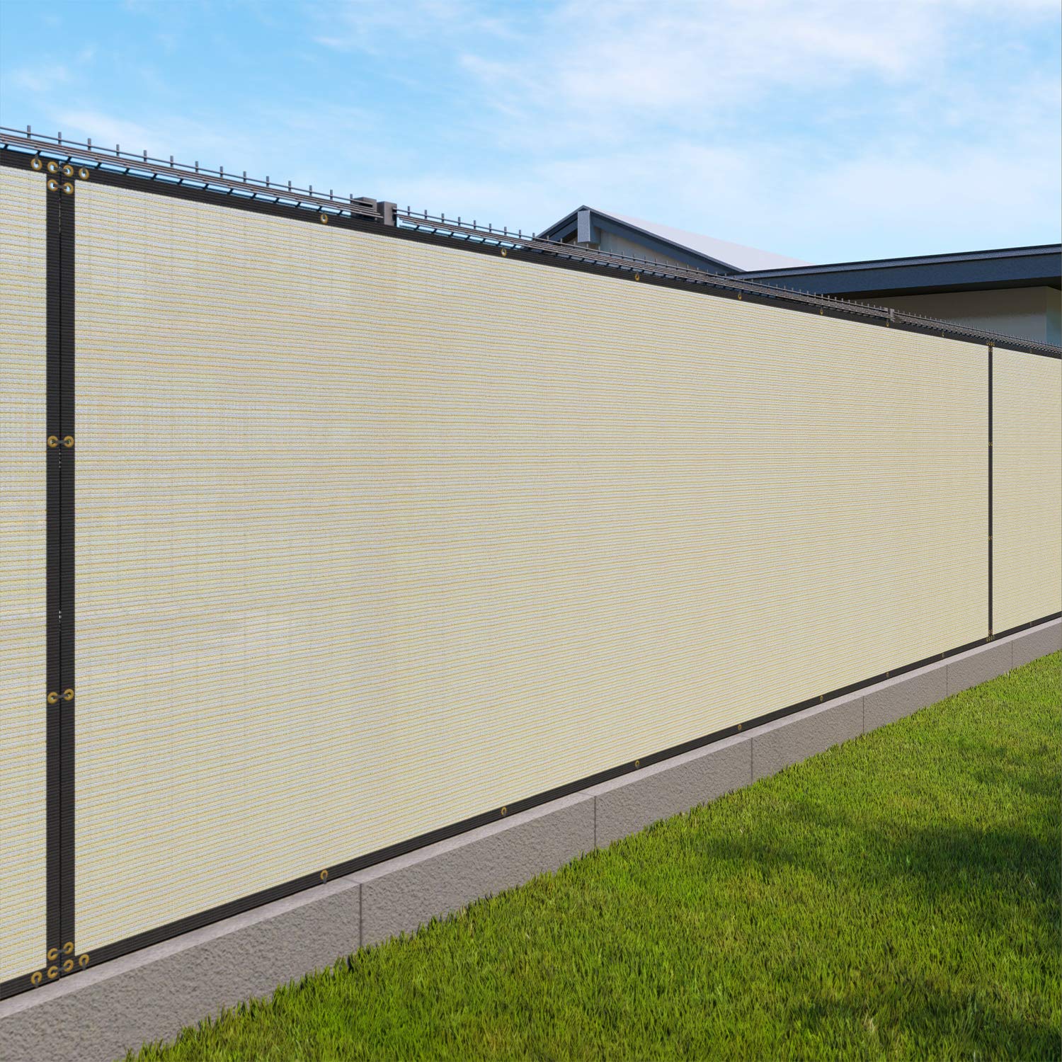 Windscreen4less Privacy Fence Screen Heavy Duty Windscreen Fencing Mesh Fabric Shade Net Cover with Brass Grommtes for Outdoor Wall Garden Yard Pool Deck, 6'x50' Beige