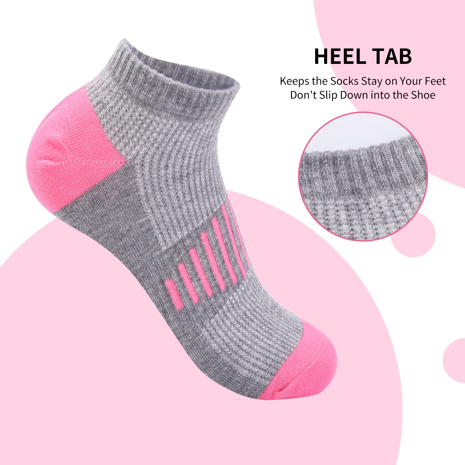 WUKAKA Socks for Womens Ankle Running Socks (6 Pairs) Workout Sports Socks & Women Ankle Short Socks with Cushioned Sole