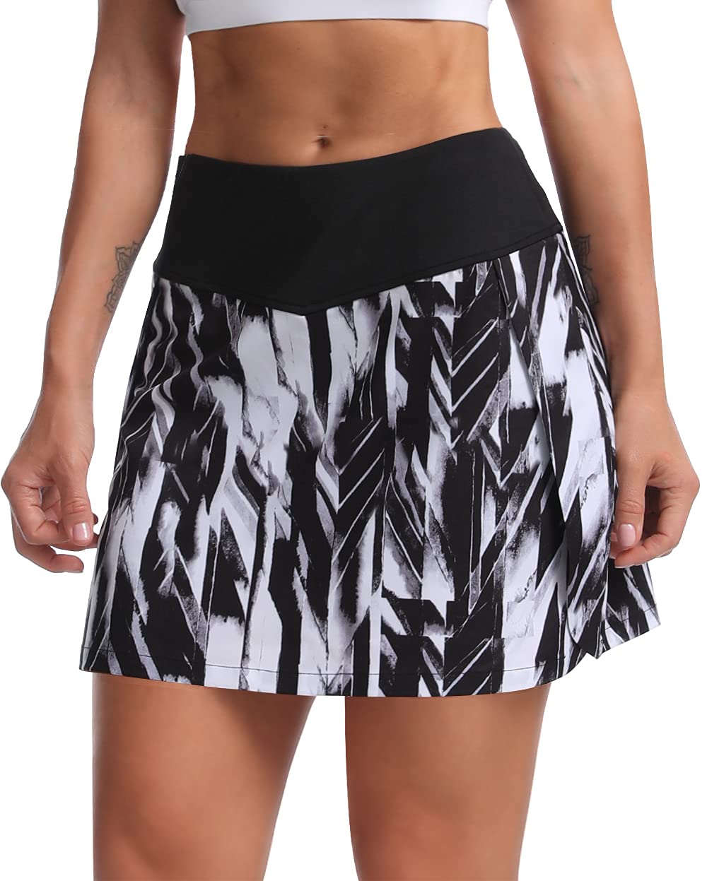 Zengjo Athletic Skorts for Women Running Sport Skirts with Shorts High Waisted(Black/White,M)