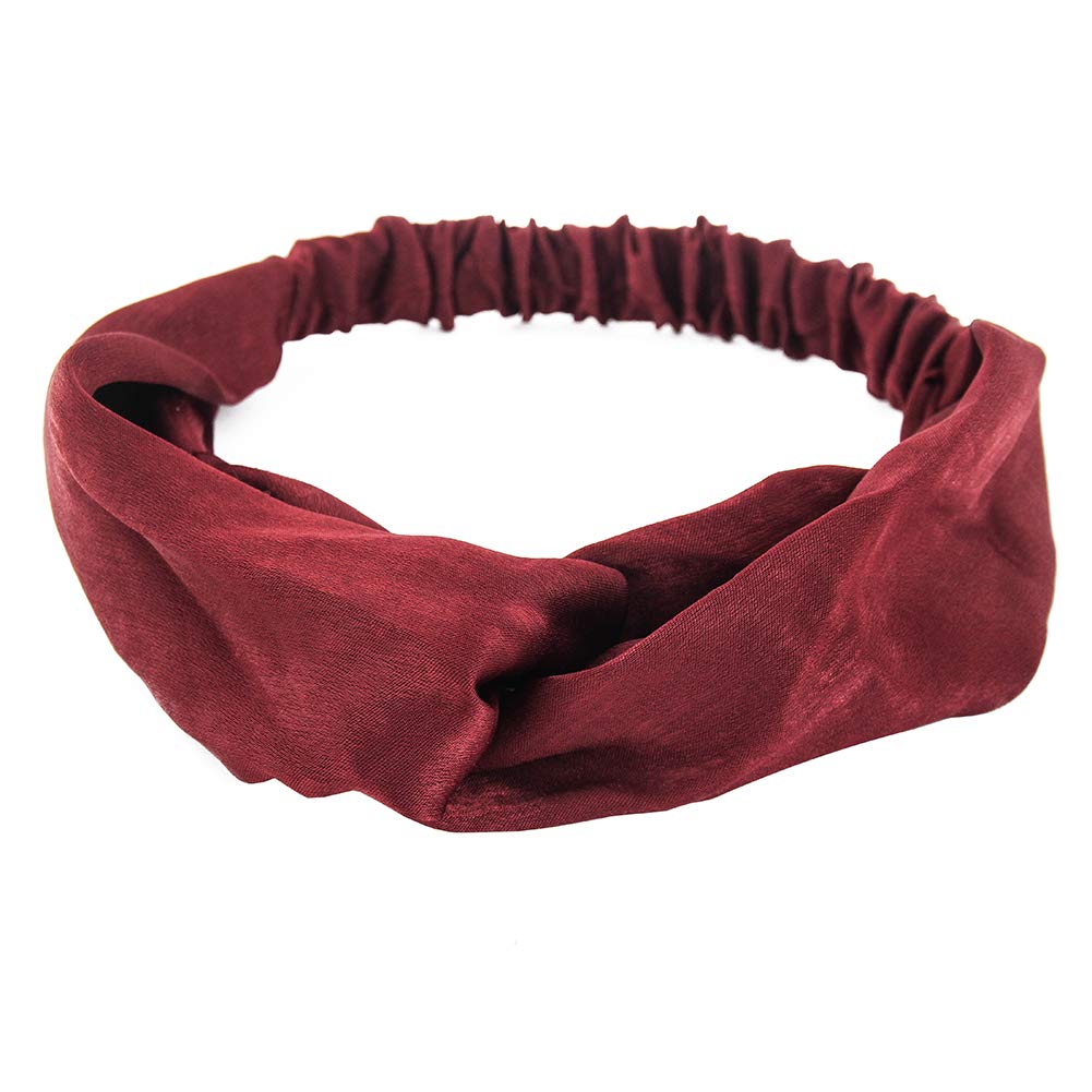 Yeshan Women's Criss cross Silk Satin Headbands Elastic Twisted Head Wrap Knotted Hair Band,pack of 8