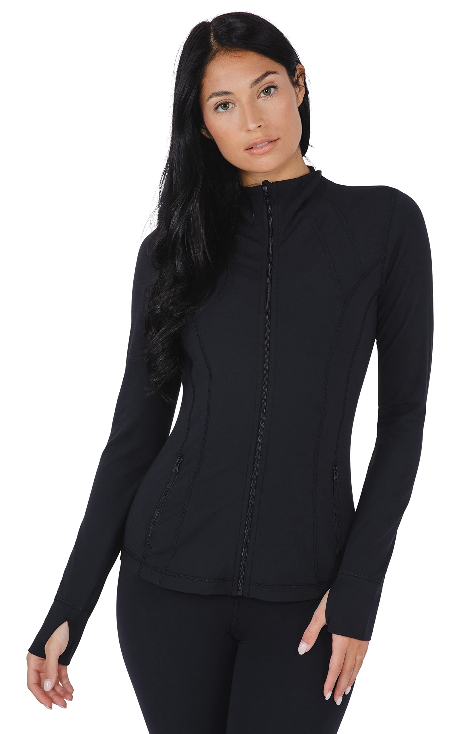Yogalicious Womens Ultra Soft Lightweight Full Zip Yoga Jacket with Zipper Pockets - Black - Large