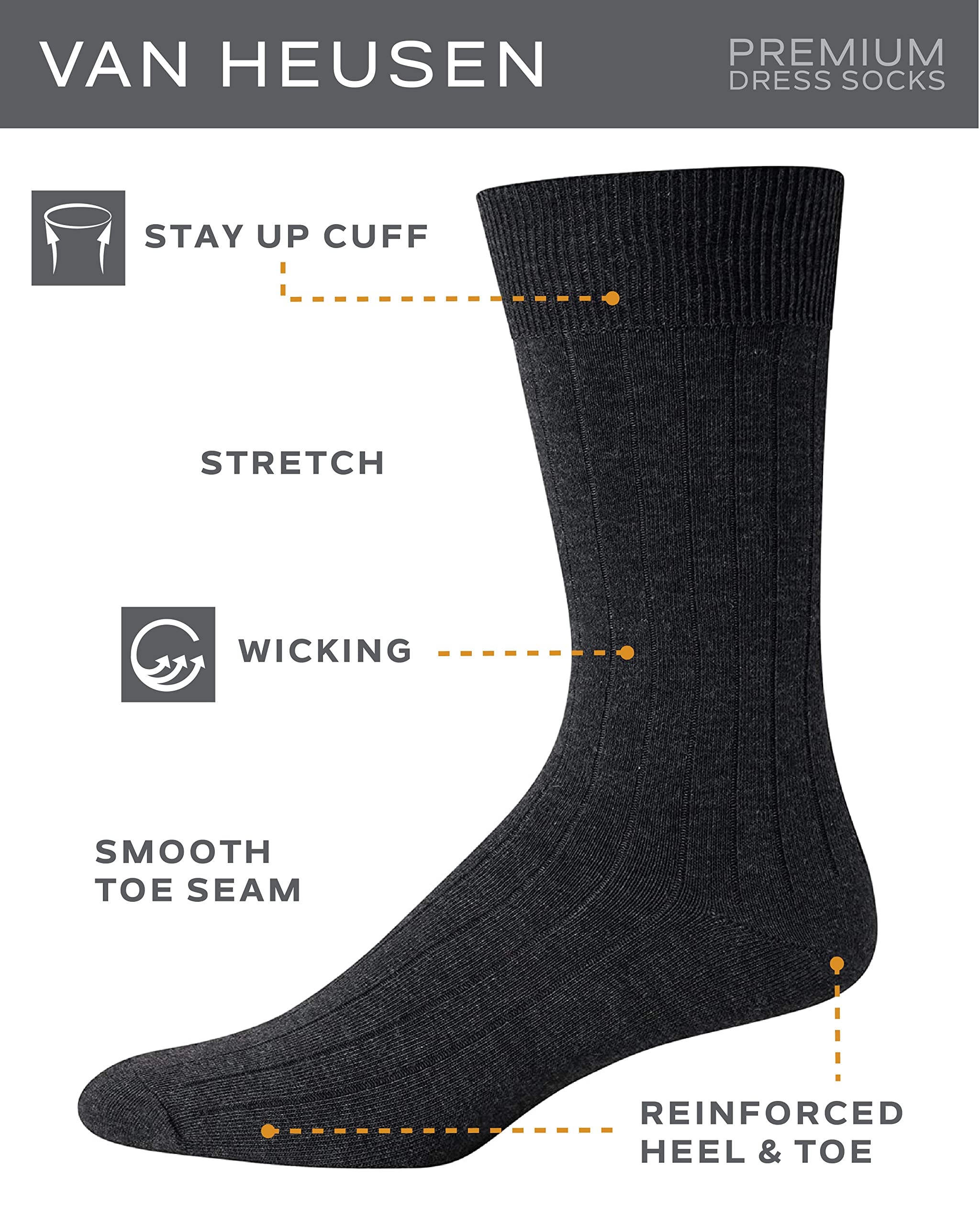 Van Heusen Men's Dress Socks - Lightweight Crew Dress Socks (7 Pack), Size 6-12.5, Navy Assorted