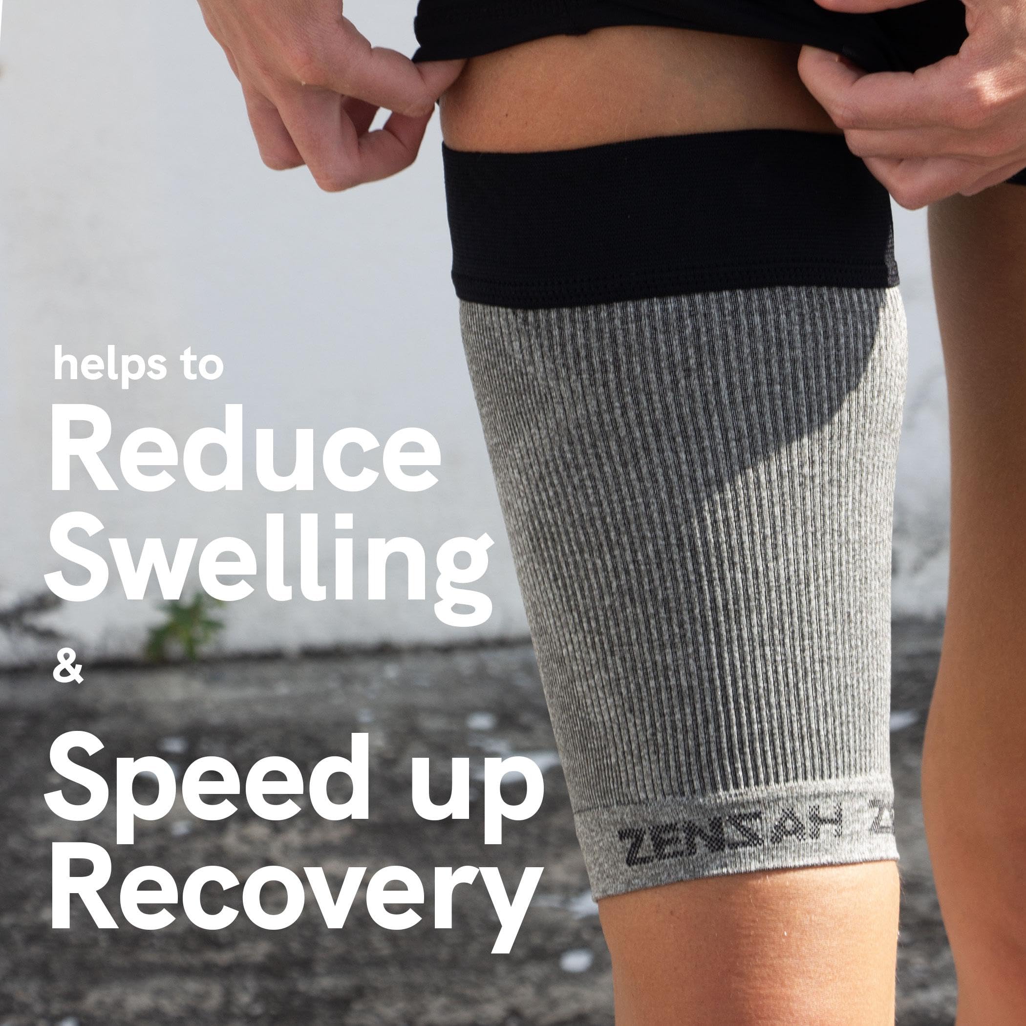 Zensah Thigh Compression Sleeve – Hamstring Support, Quad Wrap for Men and Women - Great for Running, Sports, Groin Pulls (Large, Midnight Black (2 Sleeves))