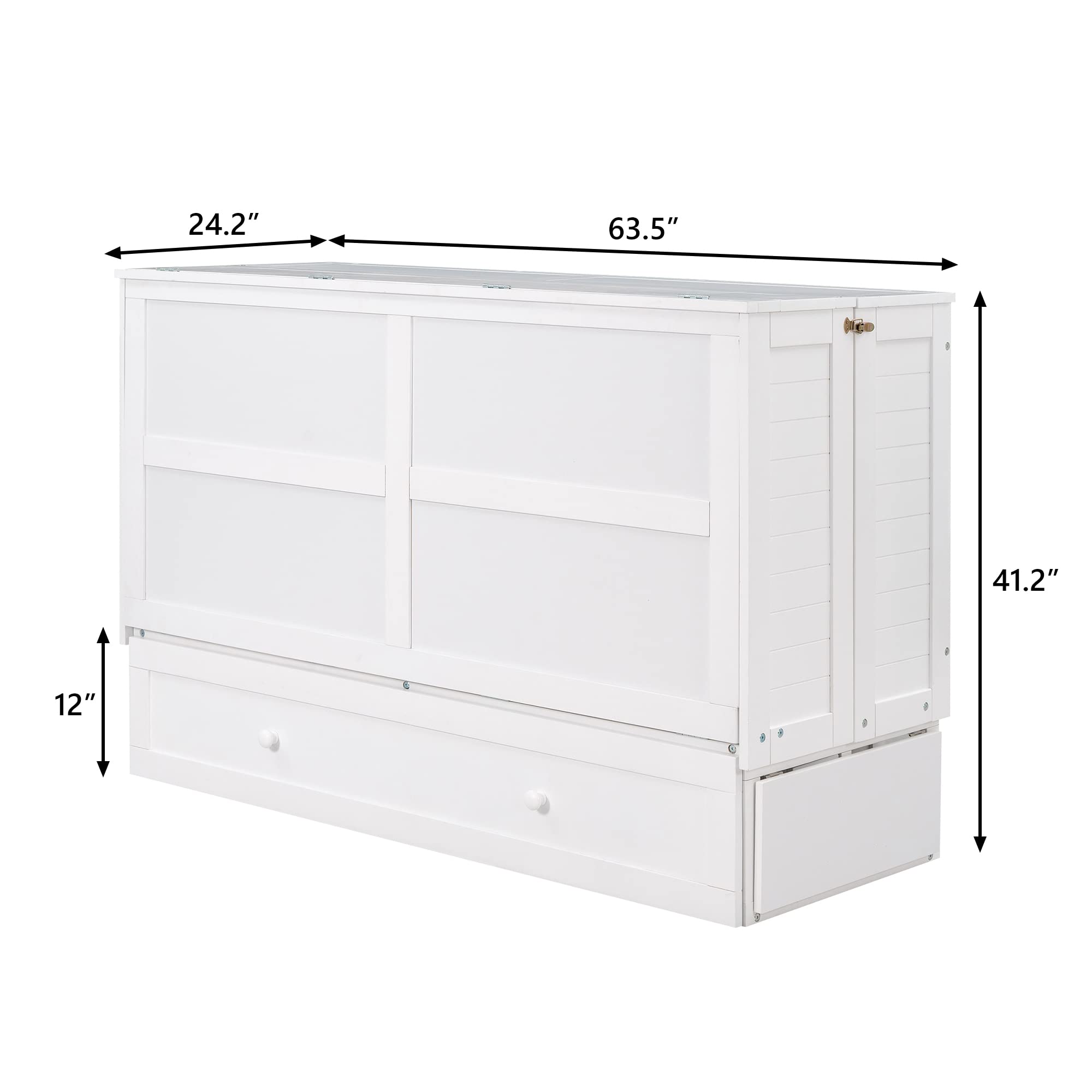 Zenvya White Queen Size Murphy Bed with Storage Drawer and 2 Little Shelves, Queen Murphy Wall Bed, Wooden Queen Platform Bed Frame for Bedroom Living Room, No Spring Box Needed (White)