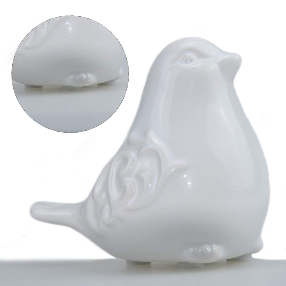 White Glazed Small Ceramic Chubby Bird Figure Figurine Ornaments Decoration, Animal Model Gift for Home Garden Statue Decorative Crafts (White, Small)