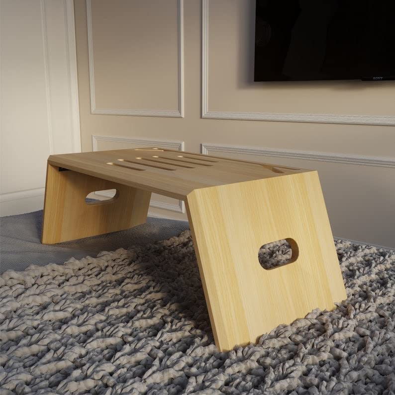 Wooden Foldable Laptop Stand, Portable Lap Desk, Laptop Bed Tray, Breakfast Serving Tray, Multifunctional Stand, Work from Home Gift for him (Light Wood)