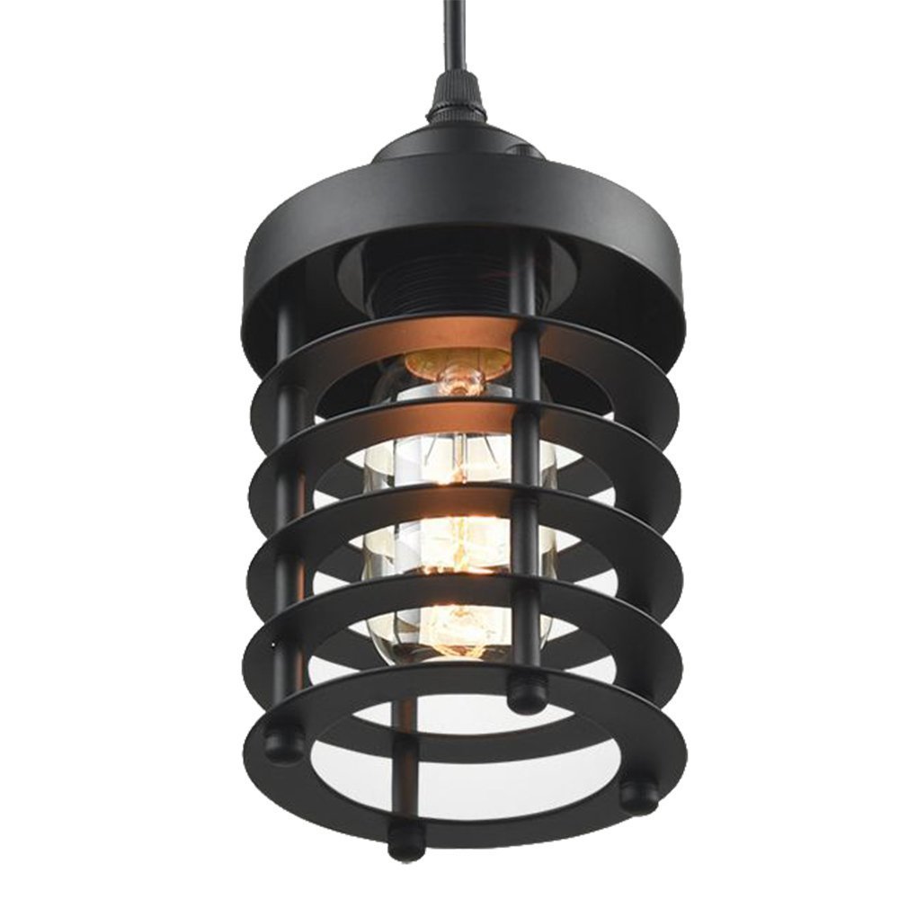 WINSOON 3 Pack Pendant Light Fixture Industrial Rustic Metal Cage Hanging Kitchen Island Lighting Shade for Farmhouse Dining Room Black Ceiling Lamp