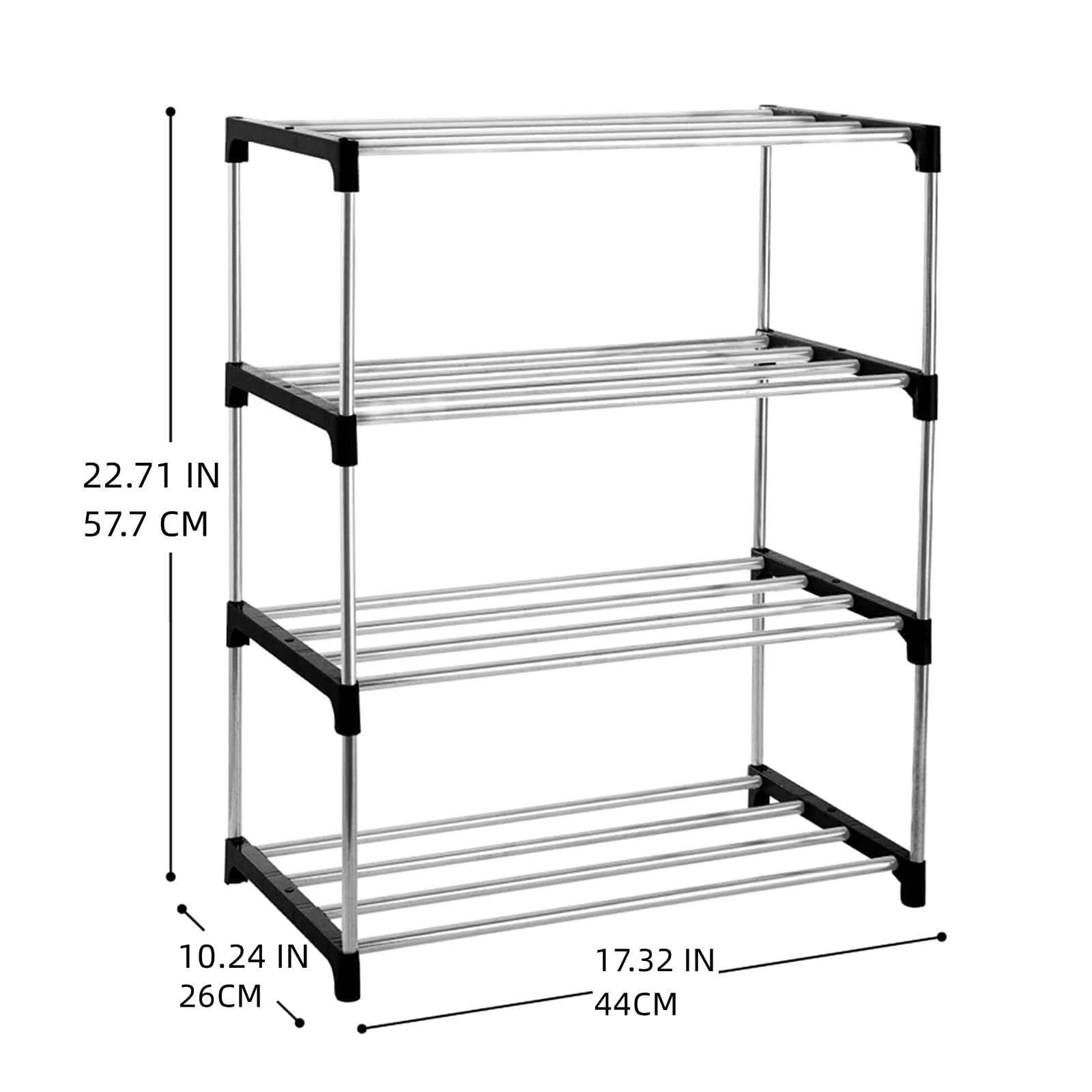 Xerhnan 4-Tier Stackable Small Shoe Rack, Lightweight Shoe Shelf Storage Organizer for Entryway, Hallway and Closet(Black)
