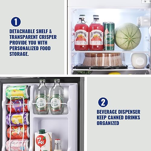 WANAI Refrigerator 3.5 Cu.Ft Refrigerator with Freezer, Retro Fridge with Dual Door,7 Adjustable Thermostat, Adjustable Shelves For Dorm, Office Bedroom, Silver