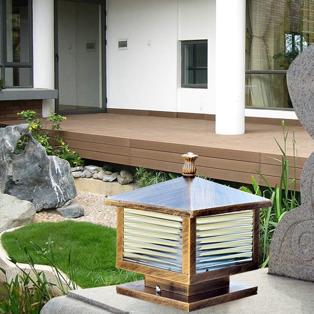WPOLED E27 Square Column Lamp European Modern Outdoor Landscape Lighting Outdoor Waterproof Glass Garden Wall Courtyard Pillar Headlight Home Decoration
