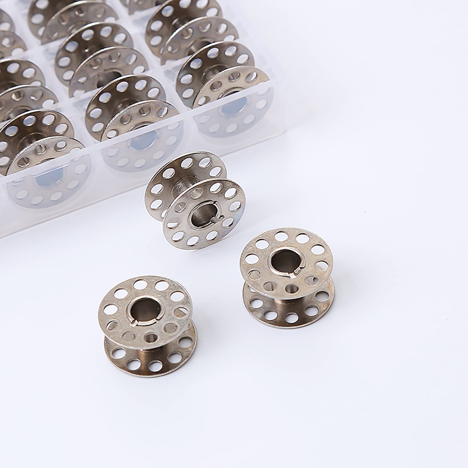 WUWEOT 108 Pieces Empty Metal Bobbin, Sewing Machine Bobbins, Class 15 Universal Bobbins with Plastic Storage Case Box for Brother, Janome, Singer, Bernina, Toyata, Anime, Kenmore, Babylock by LeBeila