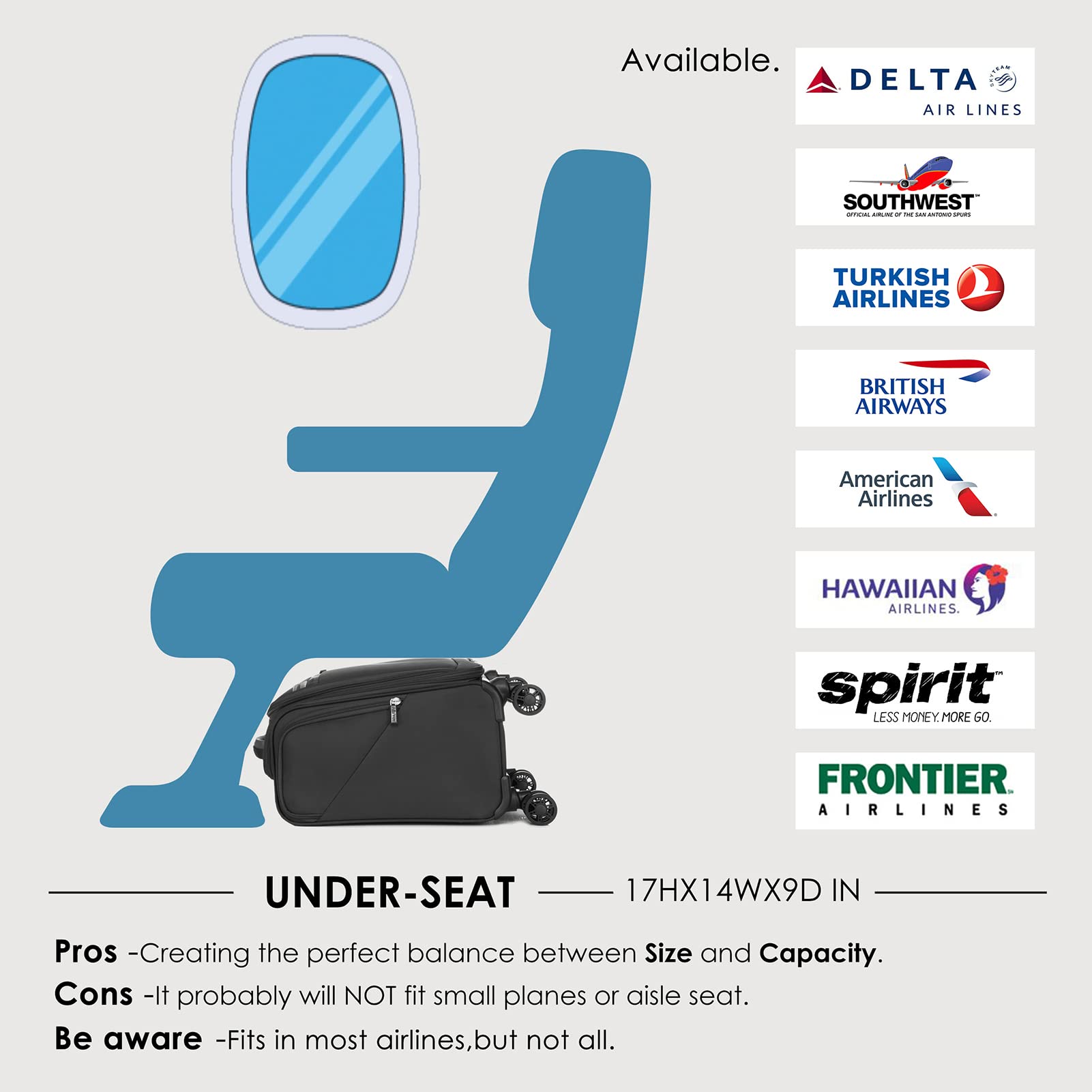 Verage Carry On Underseat Luggage with Wheels & USB Port, Wheeled Spinner Bag Carry-on Luggages for Airlines, Lightweight Suitcase Men Women, Pilots and Crew (14-Inch Plus)