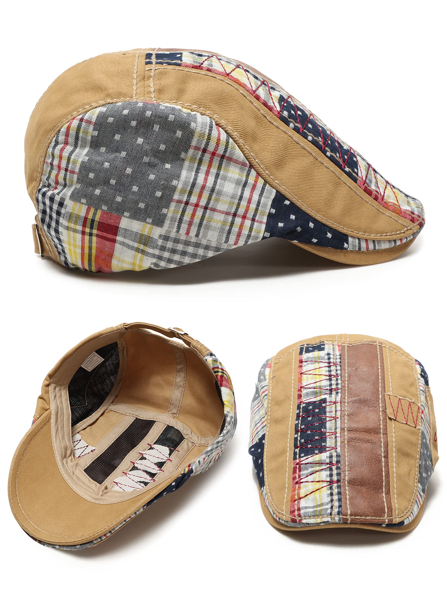 Zhanmai 3 Pieces Flat Caps for Men Newsboy Hats Beret Cabbie Hat Fabric Hat Adjustable Patchwork Flat Cap for Men Black