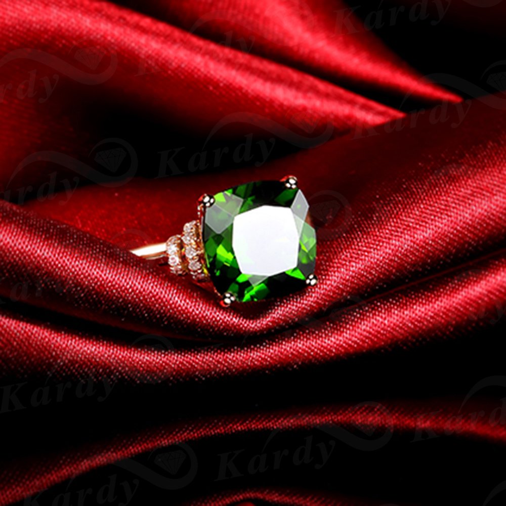 Succinct Fashion Jewelry Women's Green Diopside Gemstone 14K Rose Gold Promise Wedding Engagement Diamond Band Ring