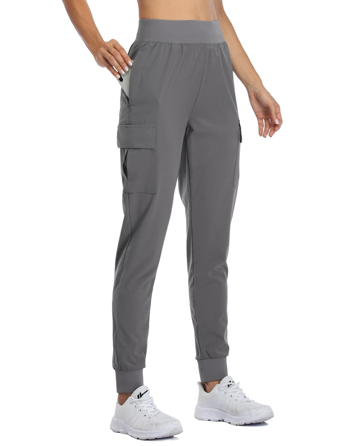 Willit Women's Cargo Joggers Lightweight Athletic Workout Pants Lounge Hiking Outdoor Pants with Pockets Quick Dry Gray L