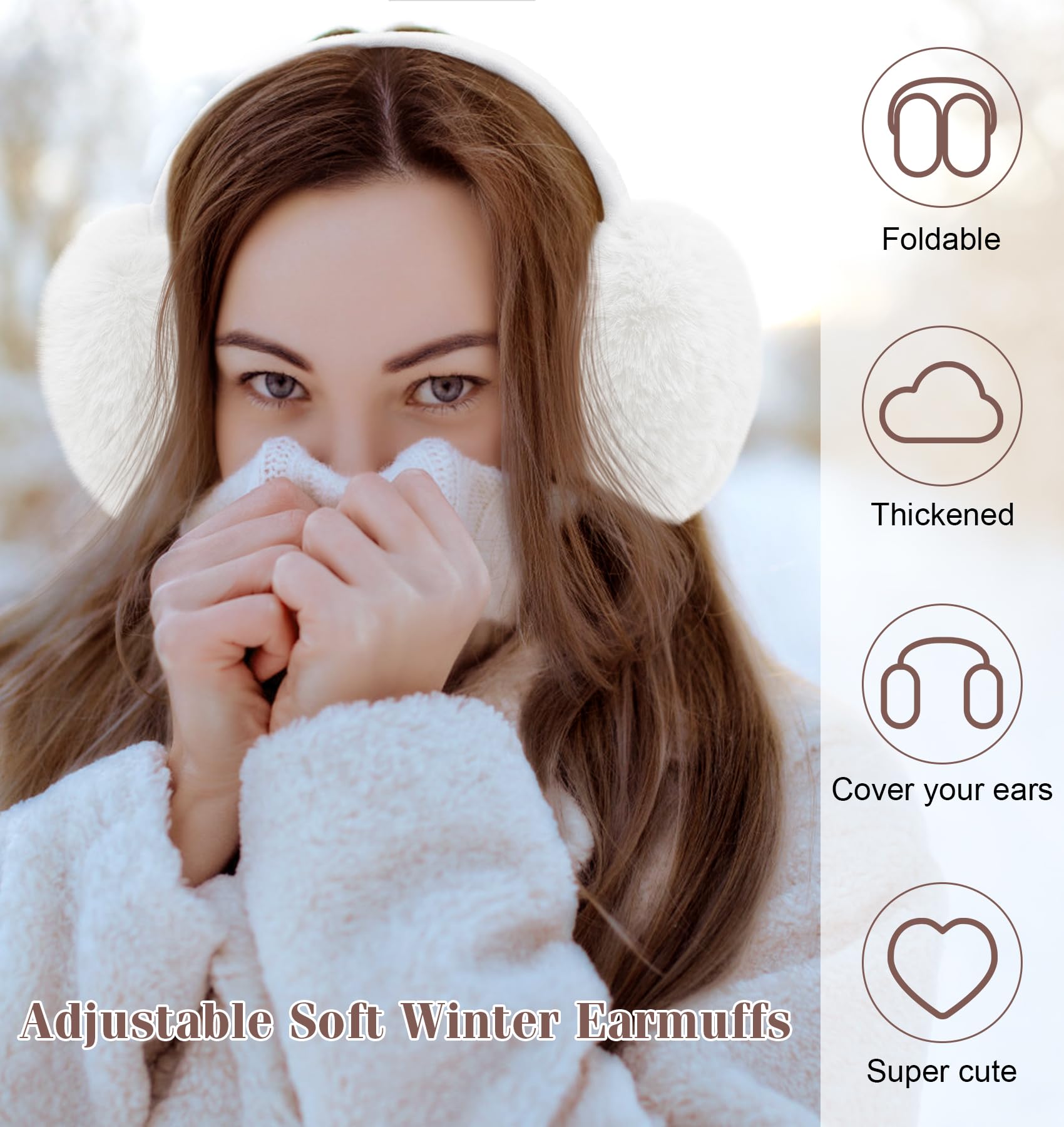 YSense Earmuffs Ear Warmers for Women Winter Fur Adjustable Foldable Ear Muffs Gifts