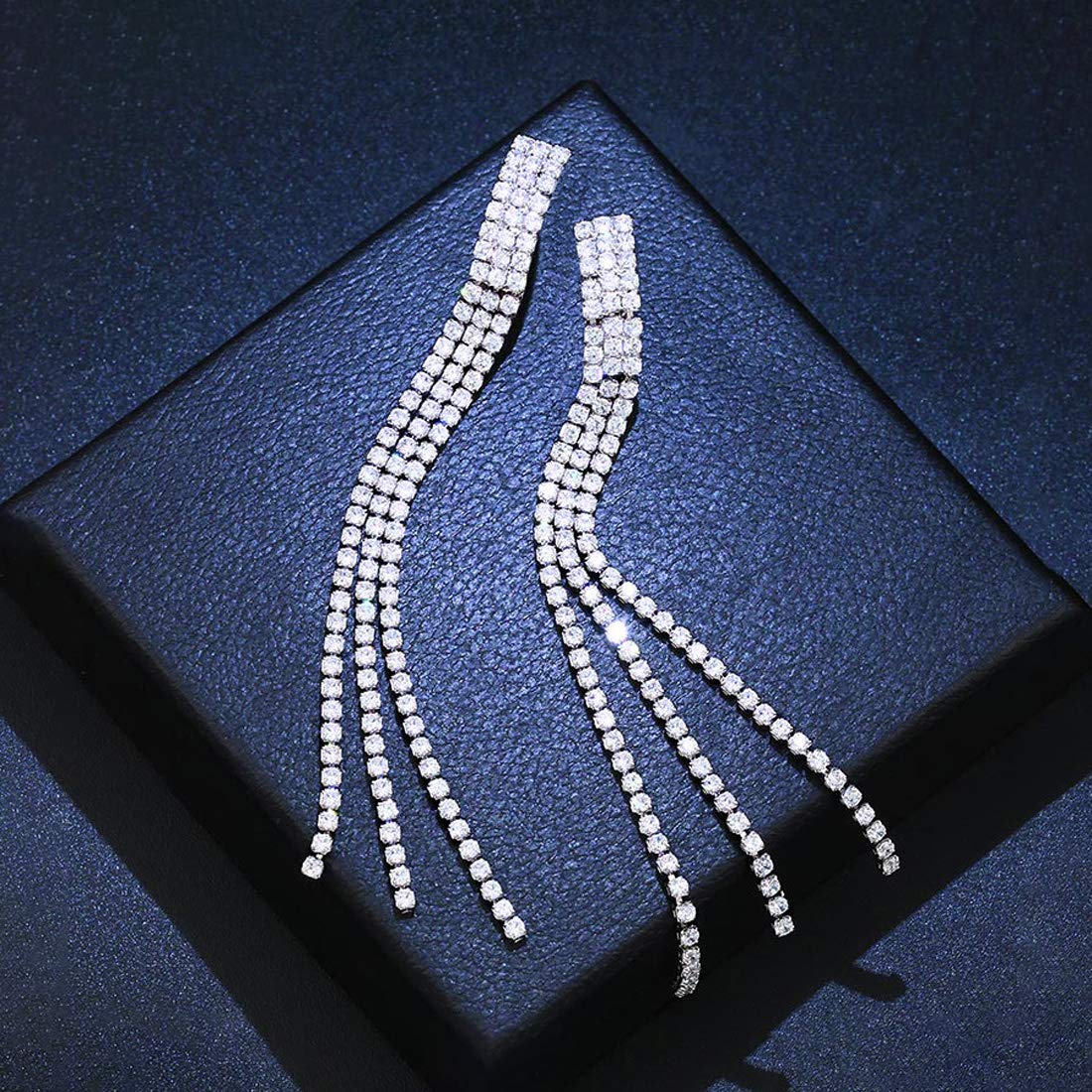 YOQUCOL Cubic Zirconia Crystal Long Drop Dangle Tassel Clip On Earrings CZ Not Pierced For Women