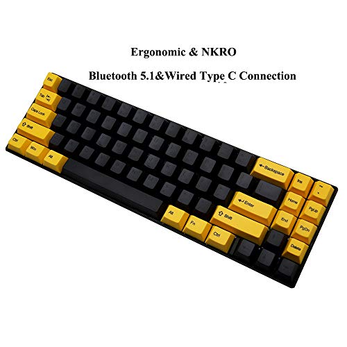 YUNZII ALT71D 71&68 Keys Wireless Mechanical Keyboard with Cherry MX Switch, Dye Sub PBT keycap, NKRO,USB Type C for Gaming (Cherry MX Red, Black Gold)