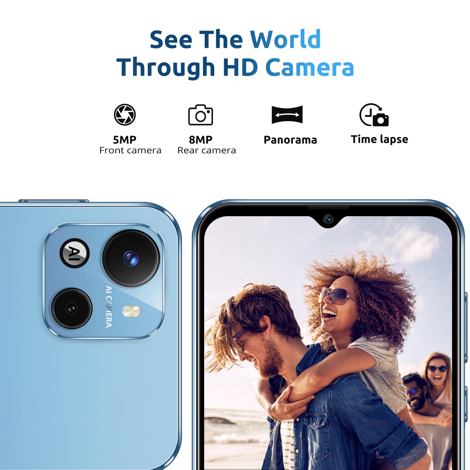 Xgody X18 4G LTE Unlocked Android Phone, 6.3 Inch Cell Phones, Android 10 OS Dual SIM Cheap Smartphone Unlocked, Quad Core 2GB+16GB, Dual 5MP+8MP Camera, 4000mAh Battery, Face ID Smart Phone (Blue)