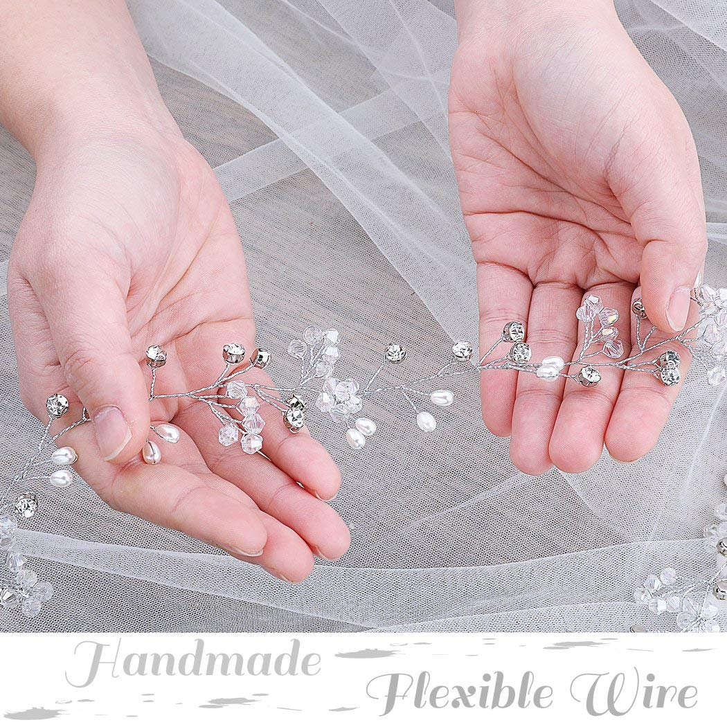 Yean Wedding Hair Vine Long Bridal Headband Hair Accessories for Bride and Bridesmaid (100cm / 39.3inches) (Silver)