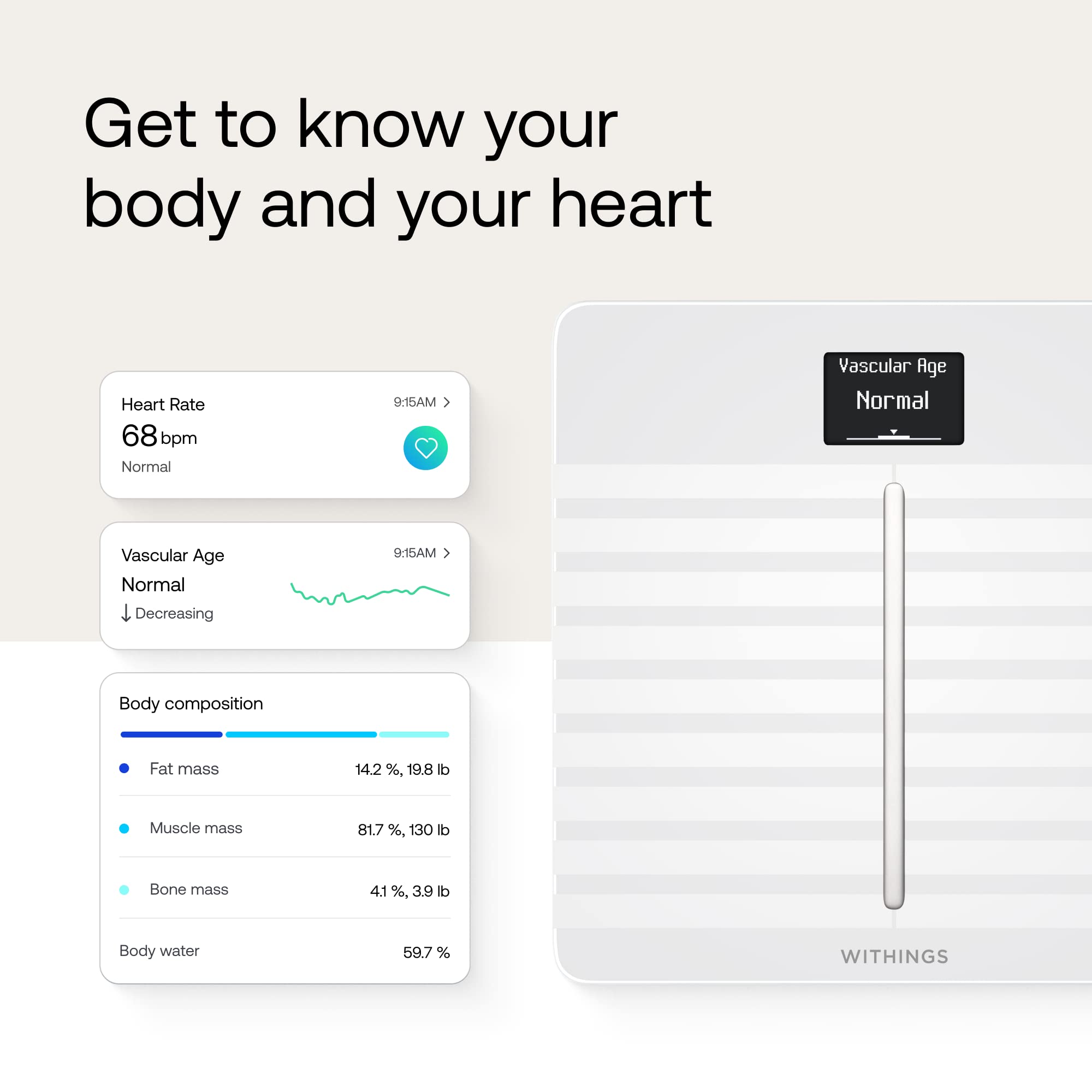 Withings Body Cardio - Premium Wi-Fi Body Composition Smart Scale, Tracks Heart Rate, BMI, Fat, Muscle Mass, Water Percent, Digital Bathroom Scale, App Sync Via Bluetooth or Wi-Fi
