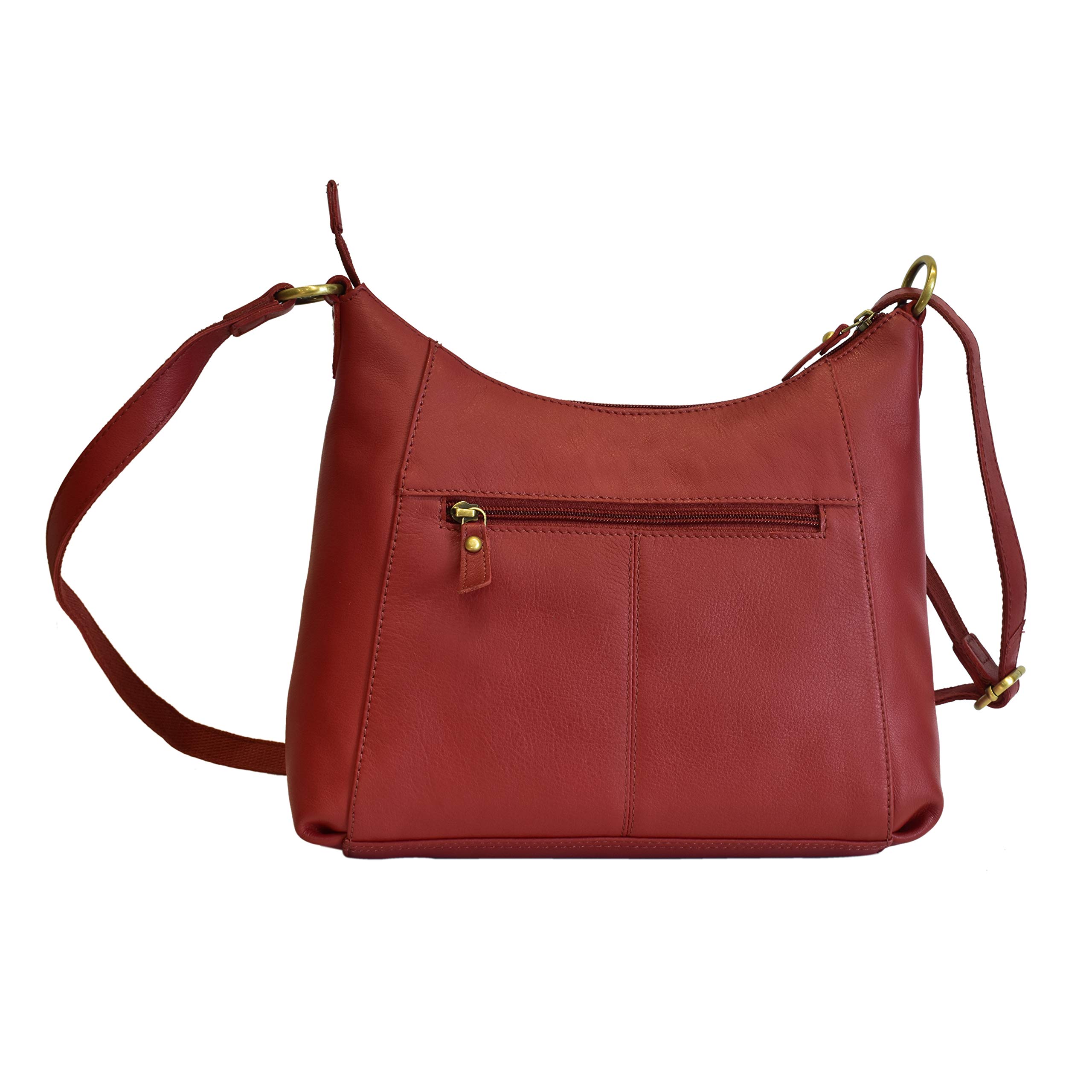 Zinda Genuine Leathers Women's Handbag Top Zip Hobo Shoulder Sling Crossbody (Red)
