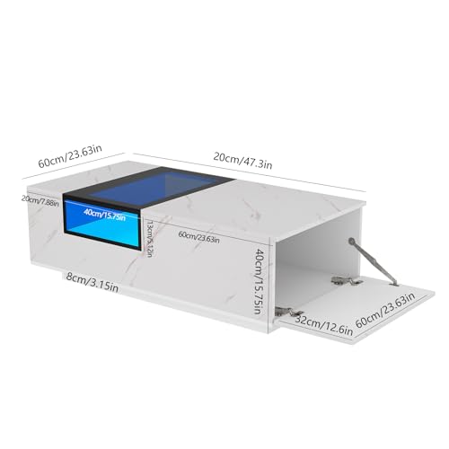 Uspeedy 47.3IN LED Coffee Table, White Coffee Table for Living Room,High Gloss Modern Coffee Table with APP Control, Large Coffee Table with Marbling Print(Marbling)